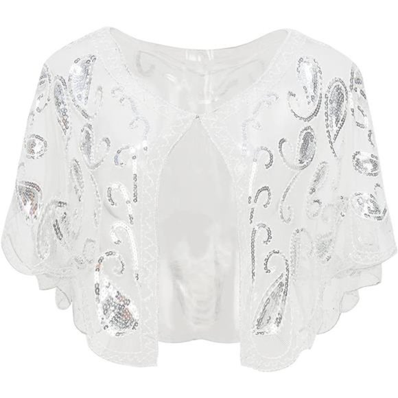 Accessories | 192s Shawl Wraps Sequin Beaded Evening White | Poshmark